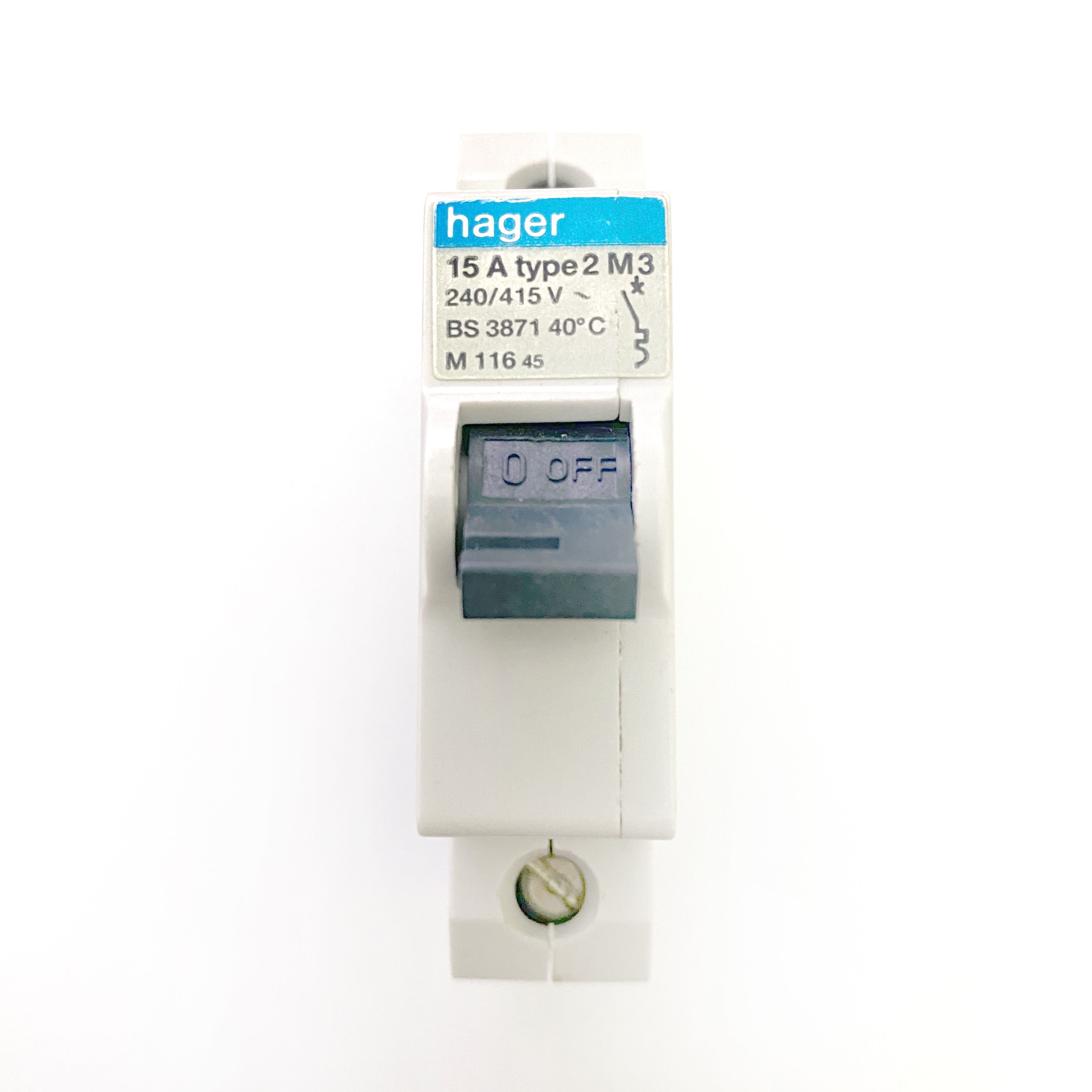 MCB's: Hager M116 45 M3 15A 15 Amp MCB Circuit Breaker Type 2
