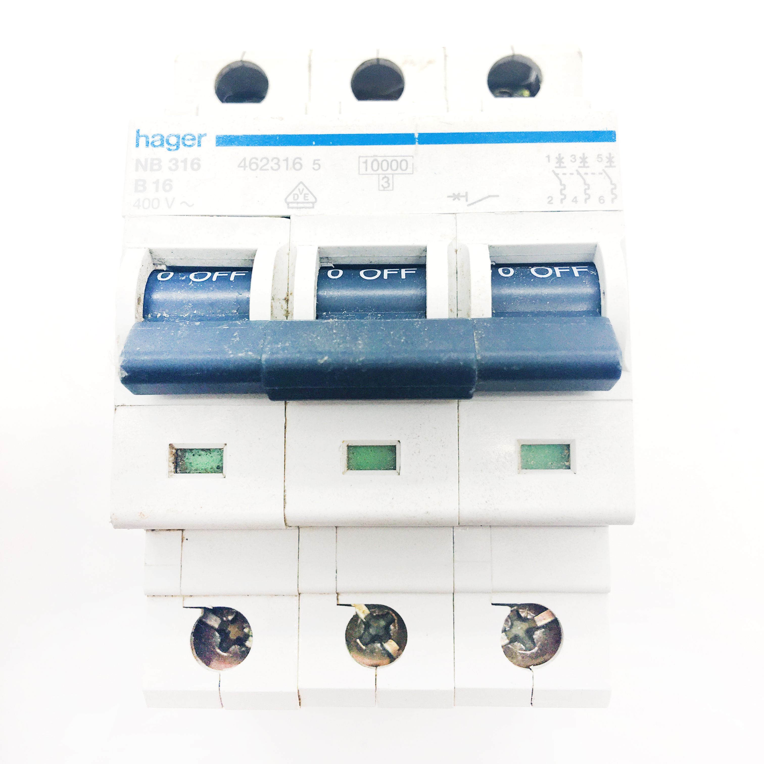 MCB's: Hager NB316 462316 B16 16A 16 Amp 3 Pole Phase MCB Circuit ...