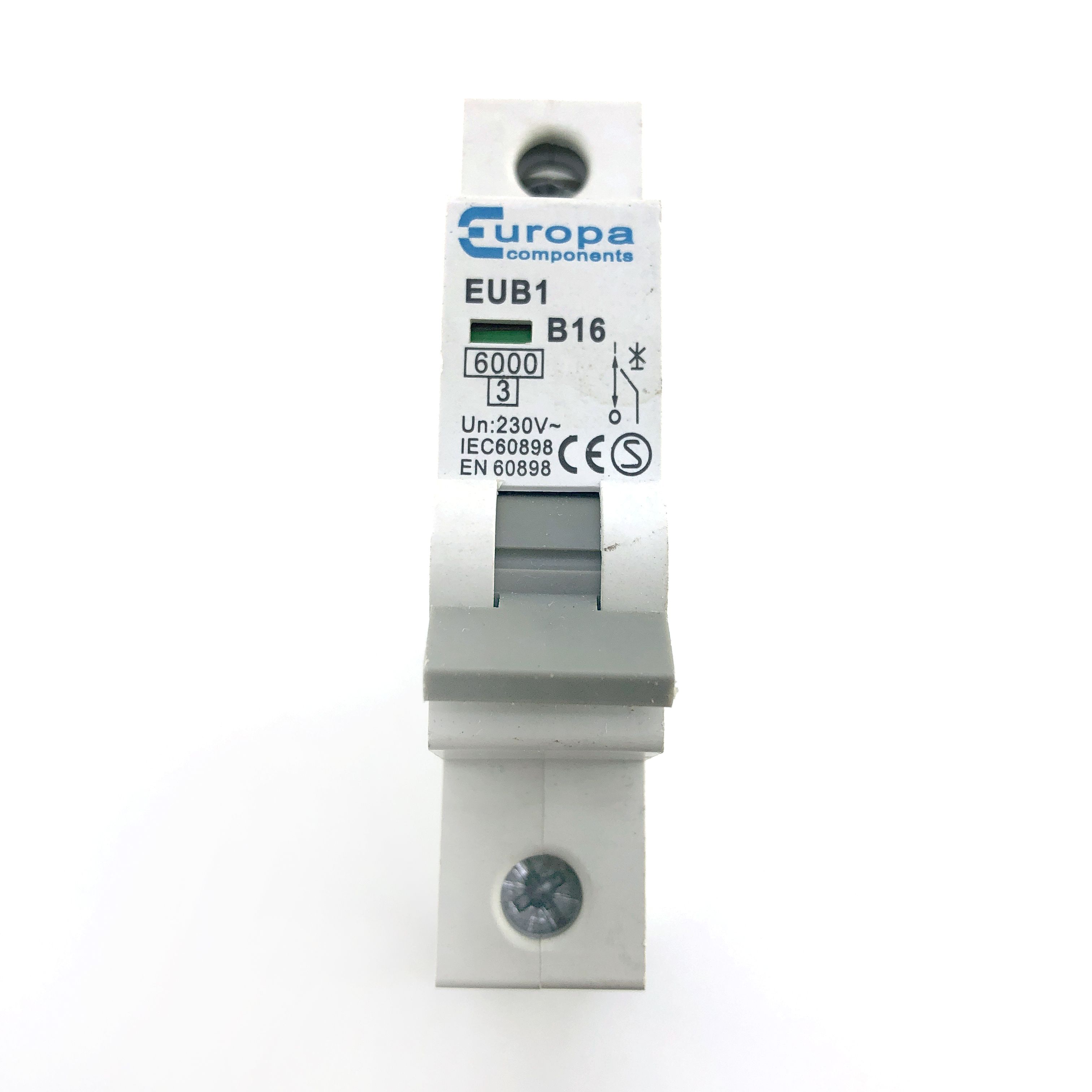 MCB's: Europa Components EUB1 B16 16A 16 Amp MCB Circuit Breaker Type B