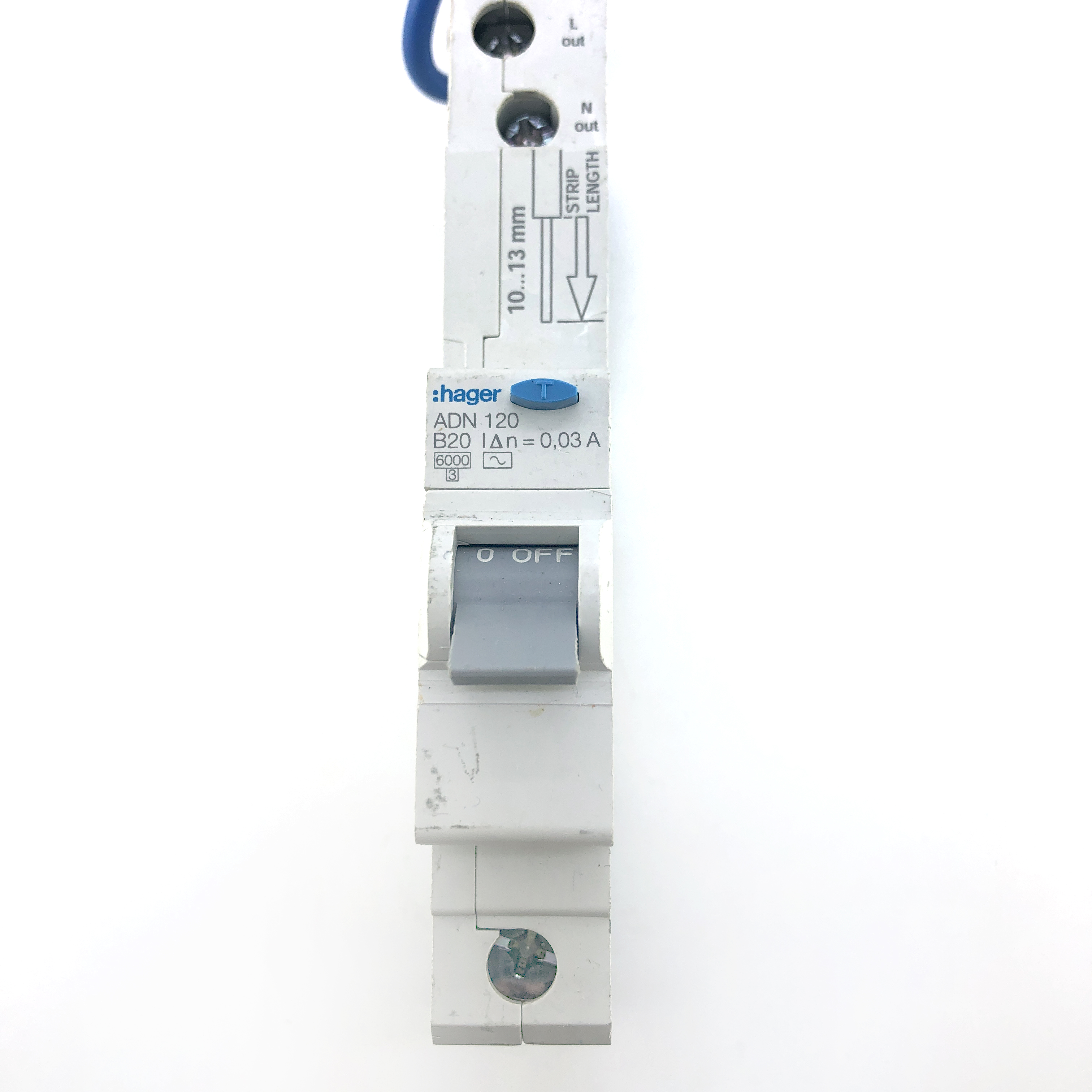 RCBO's: Hager ADN120 B20 20A 20 Amp 30mA RCBO Circuit Breaker Type AC