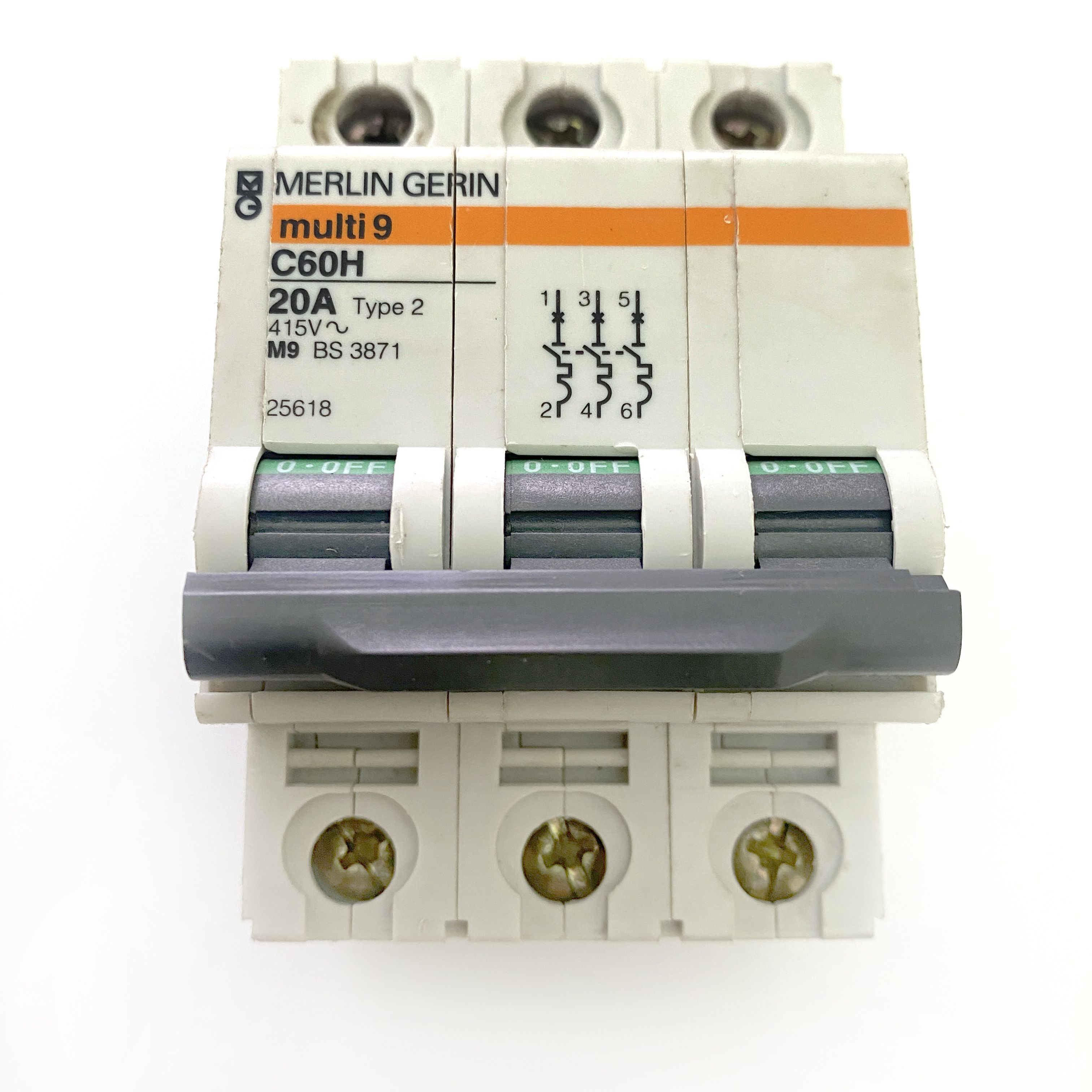 MCB's: Merlin Gerin Multi9 C60H 25618 M9 20A 20 Amp 3 Pole Phase MCB ...