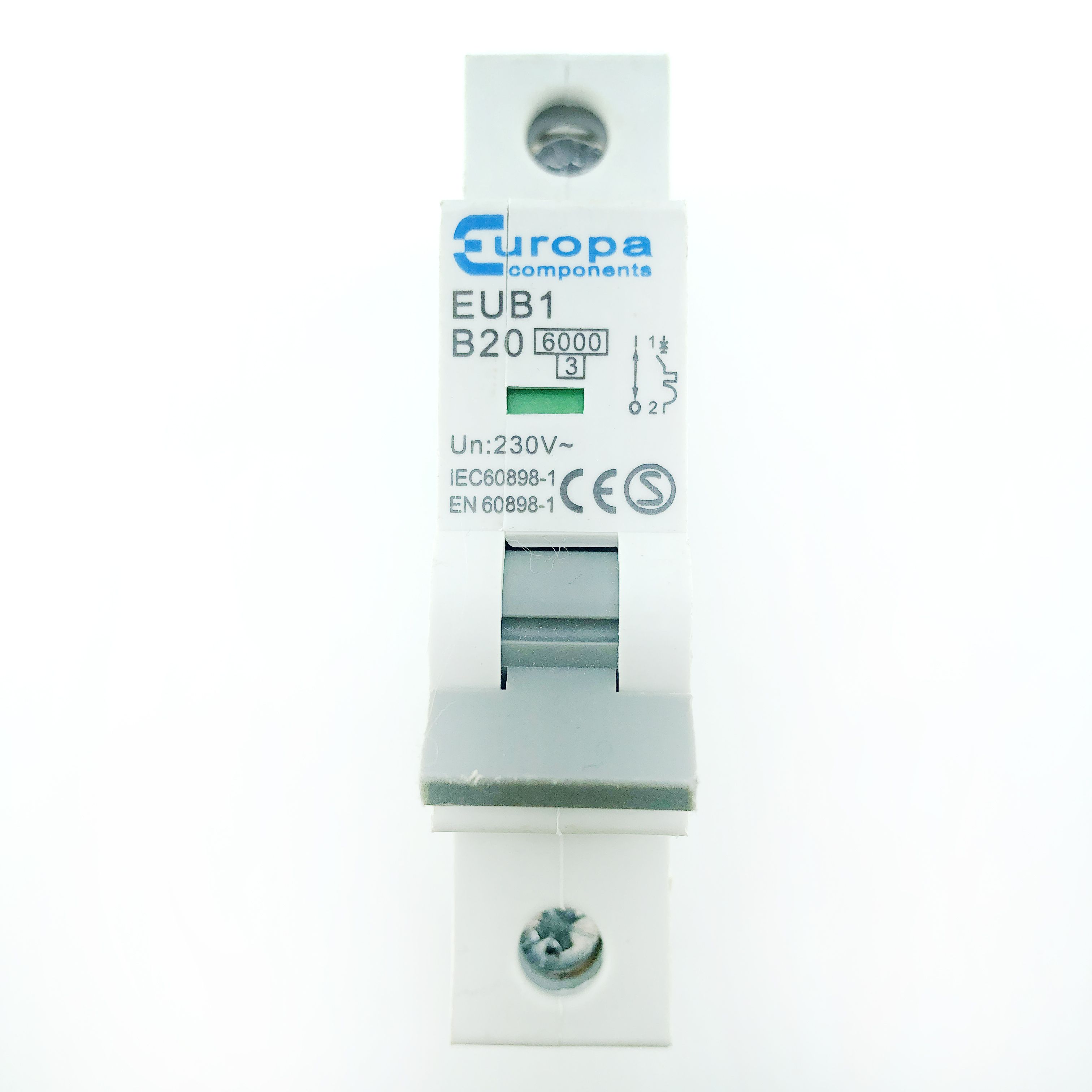 MCB's: Europa Components EUB1 B20 20A 20 Amp MCB Circuit Breaker Type B