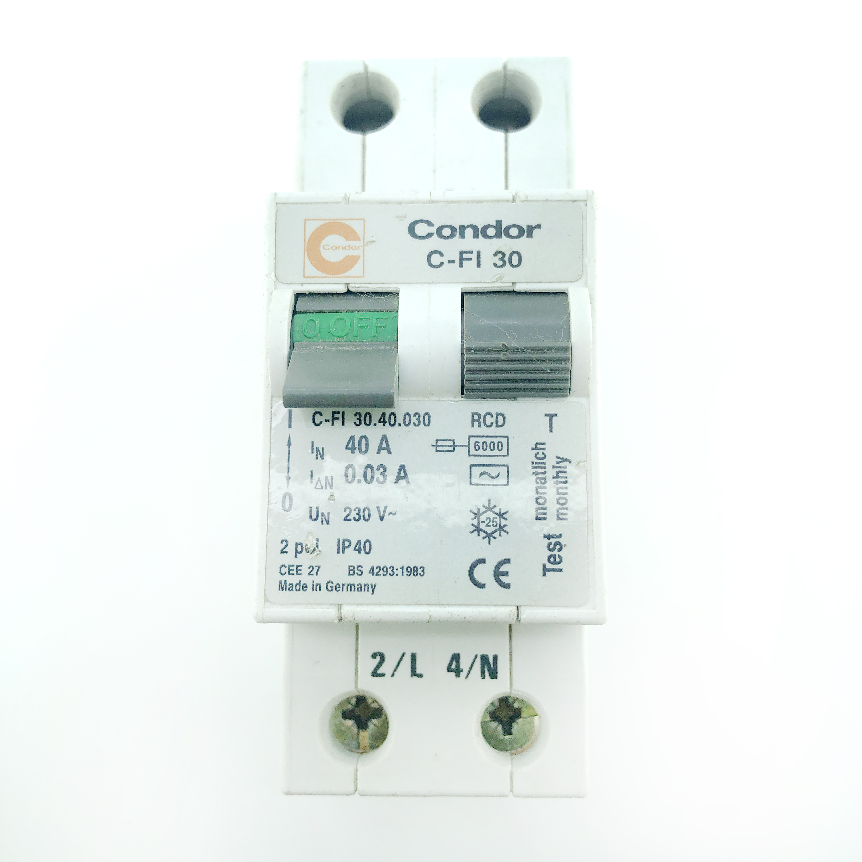 Residual Current Devices: Condor C-FI 30 40A 40 Amp 30mA RCD 2 Double ...