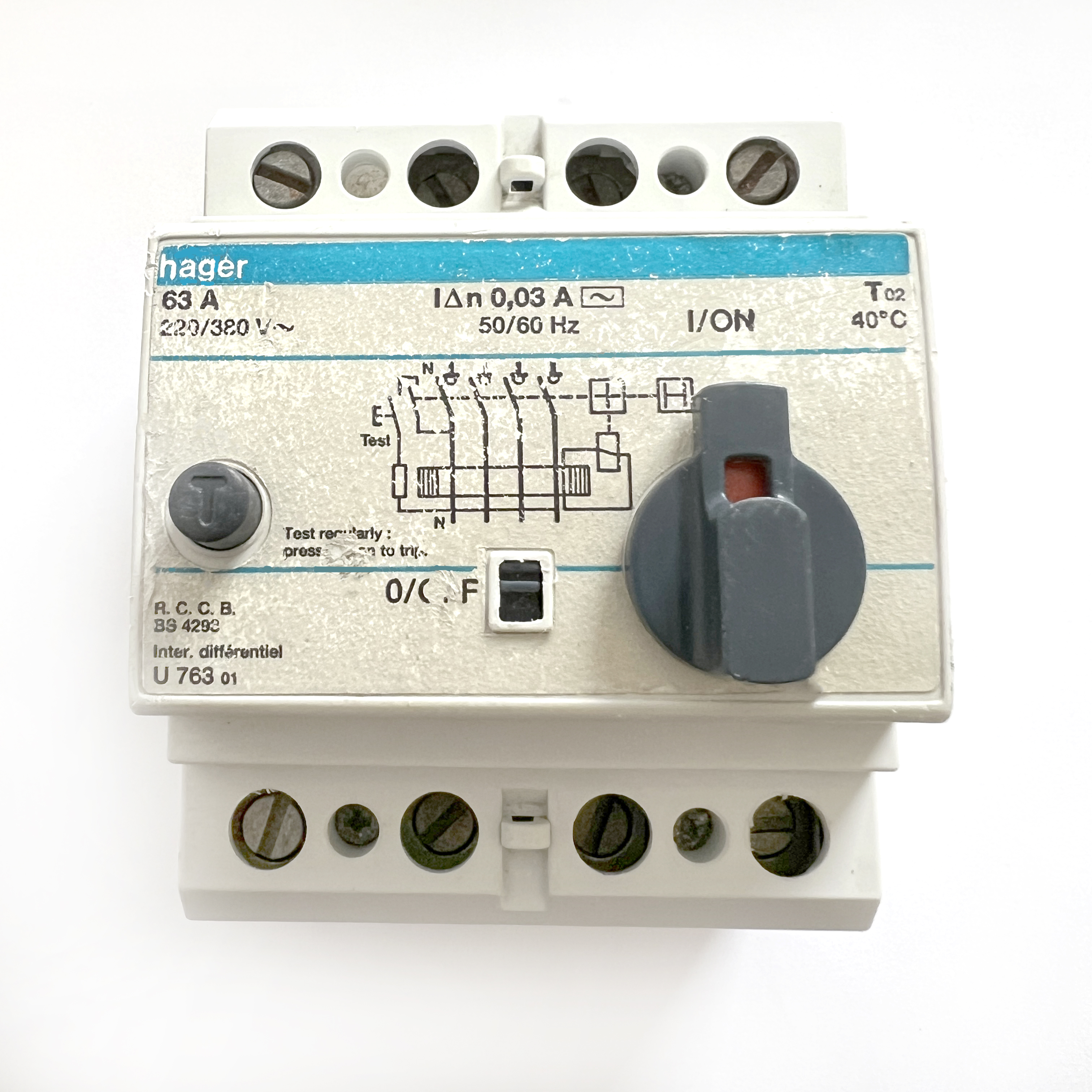 Residual Current Devices: Hager U763 01 63A 63 Amp 30mA RCD RCCB 3 4 ...