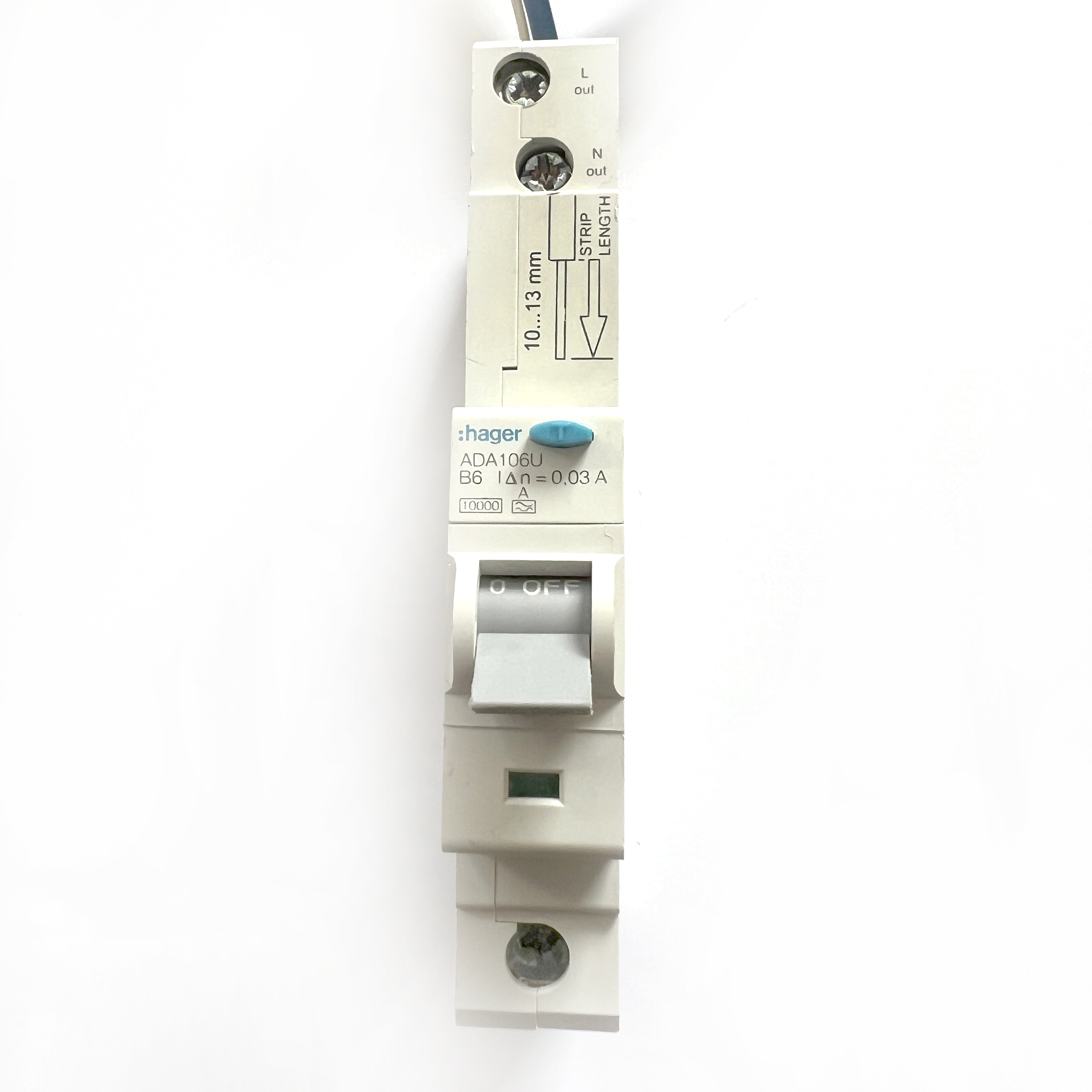 RCBO's: Hager ADA106U B6 6A 6 Amp 30mA RCBO Circuit Breaker Type A