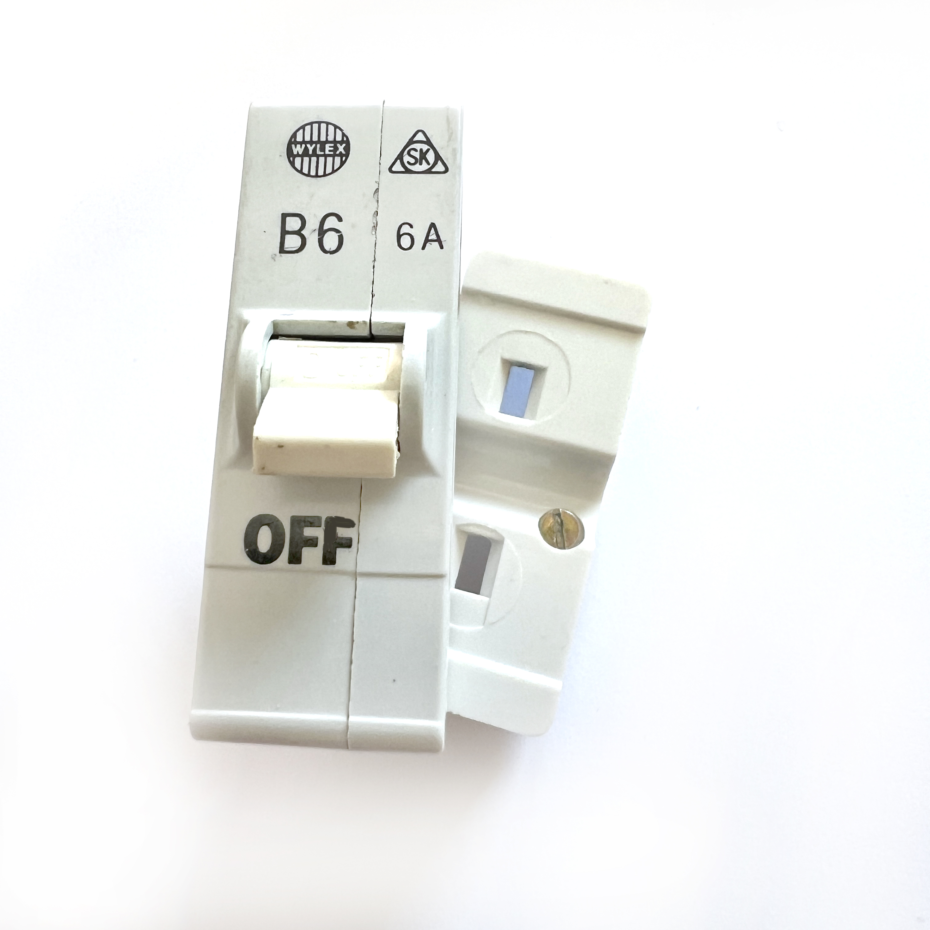 MCB's: Wylex Plug In White Toggle B6 6A 6 Amp With Base Carrier Shield ...