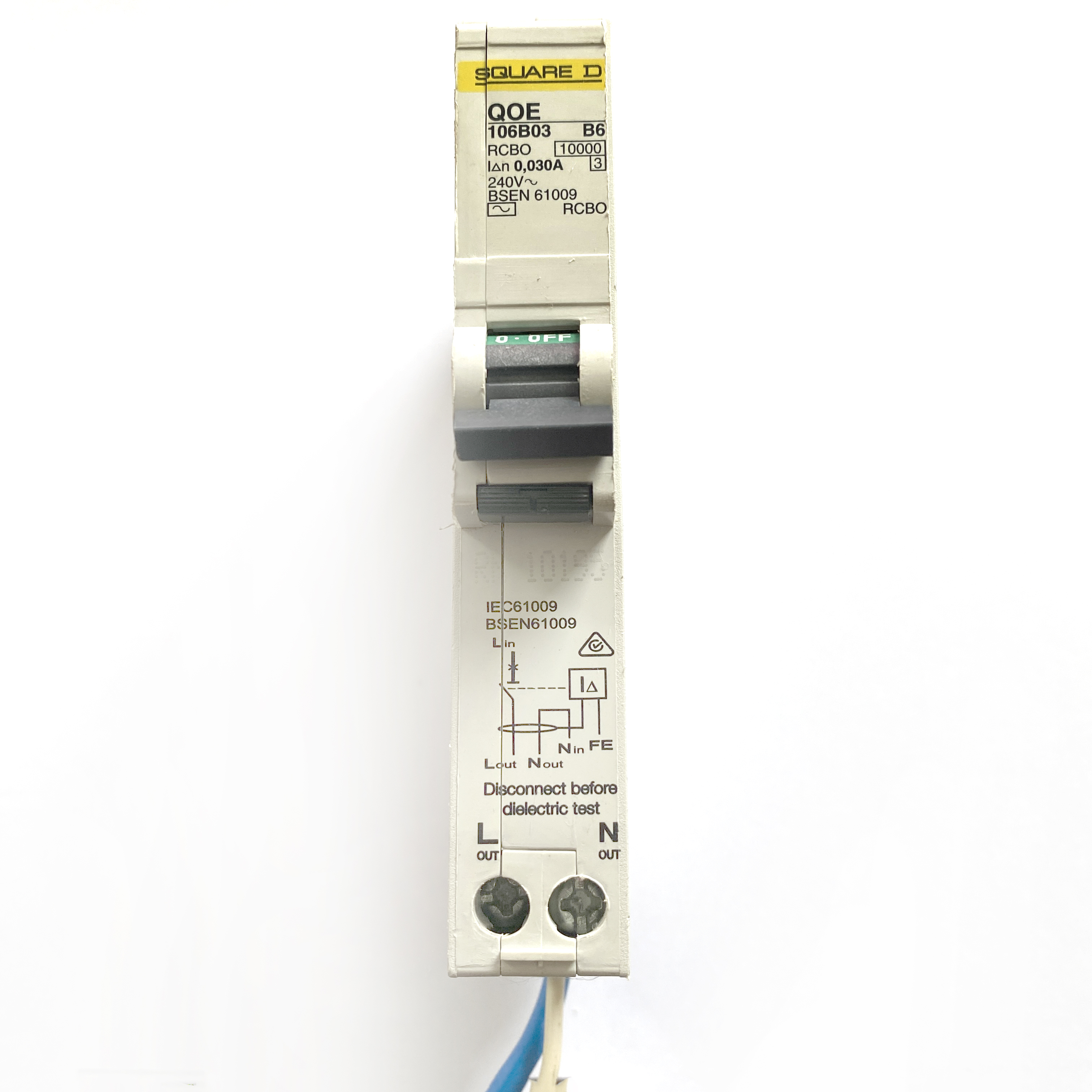 RCBO's: Square D QOE 106B03 B6 6A 6 Amp 30mA RCBO Circuit Breaker Type AC