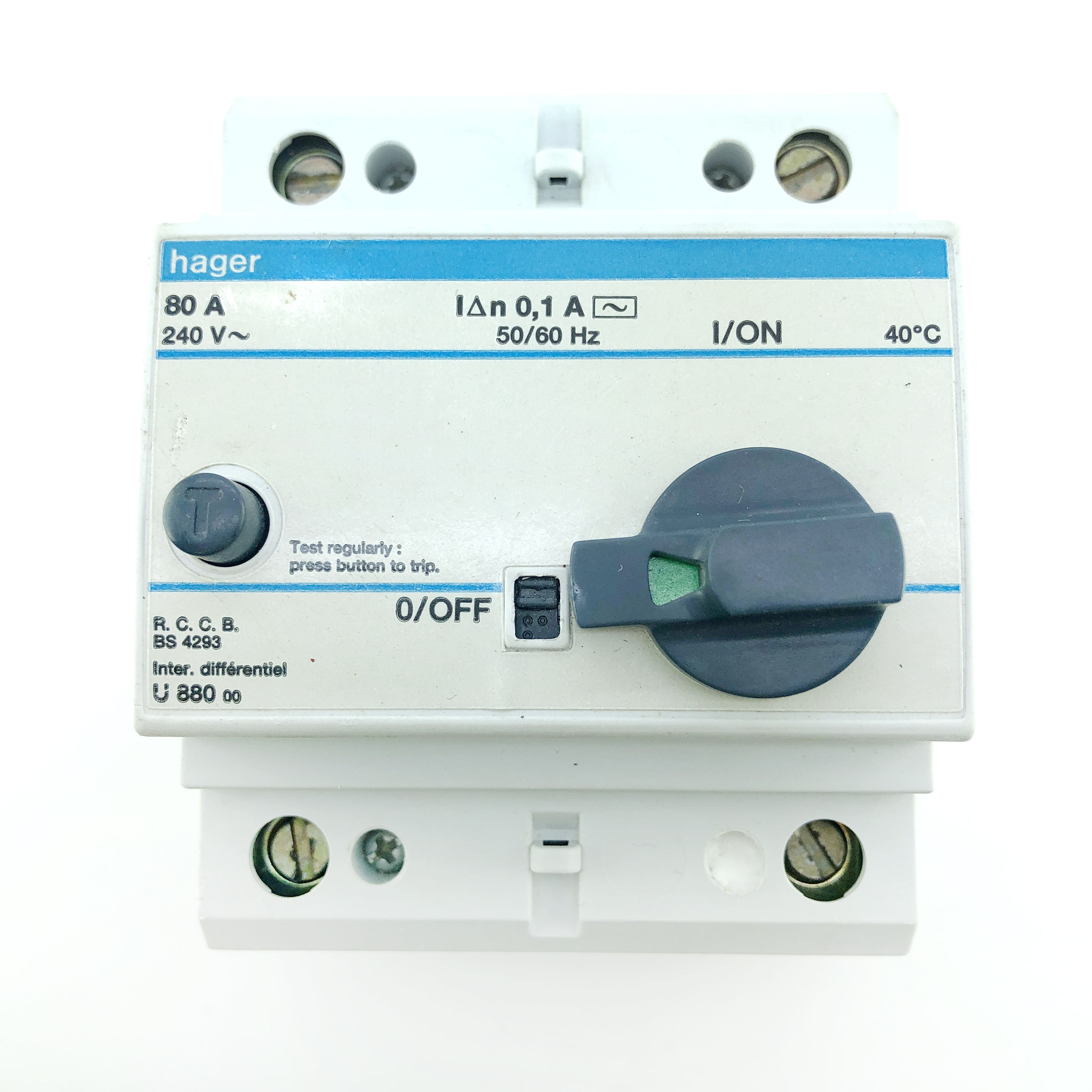Residual Current Devices: Hager U88000 80A 80 Amp 100mA RCD RCCB 2 ...
