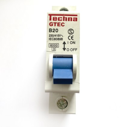 MCB's: Techna GTEC B20 20A 20 Amp MCB Circuit Breaker Type B