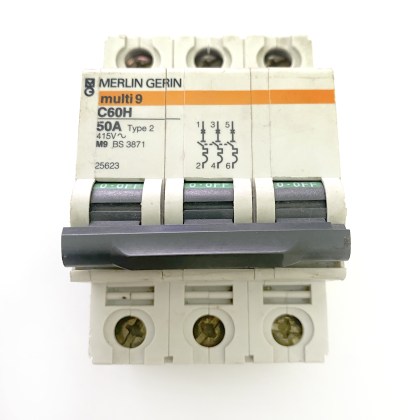 MCB's: Merlin Gerin Multi9 C60H 25623 M9 50A 50 Amp 3 Pole Phase MCB ...