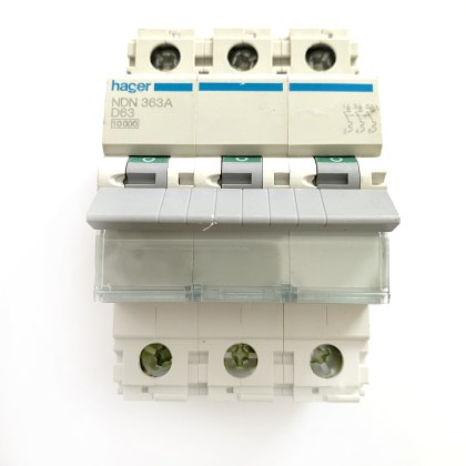 MCB's: Hager NDN363A D63 63A 63 Amp 3 Pole Phase MCB Circuit Breaker Type D