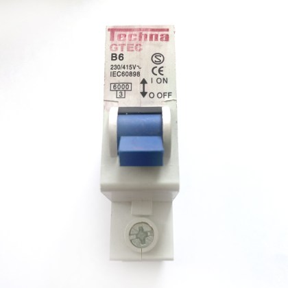 MCB's: Techna GTEC B6 6A 6 Amp MCB Circuit Breaker Type B