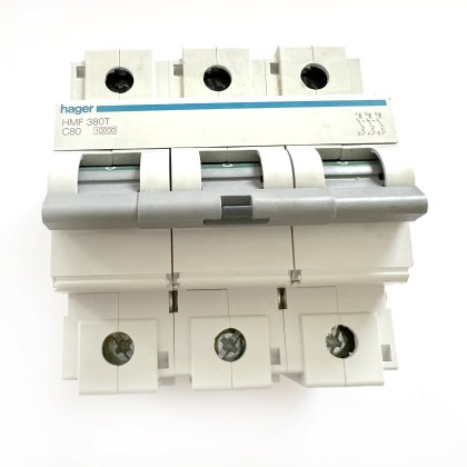MCB's: Hager HMF380T C80 80A 80 Amp 3 Pole Phase MCB Circuit Breaker Type C